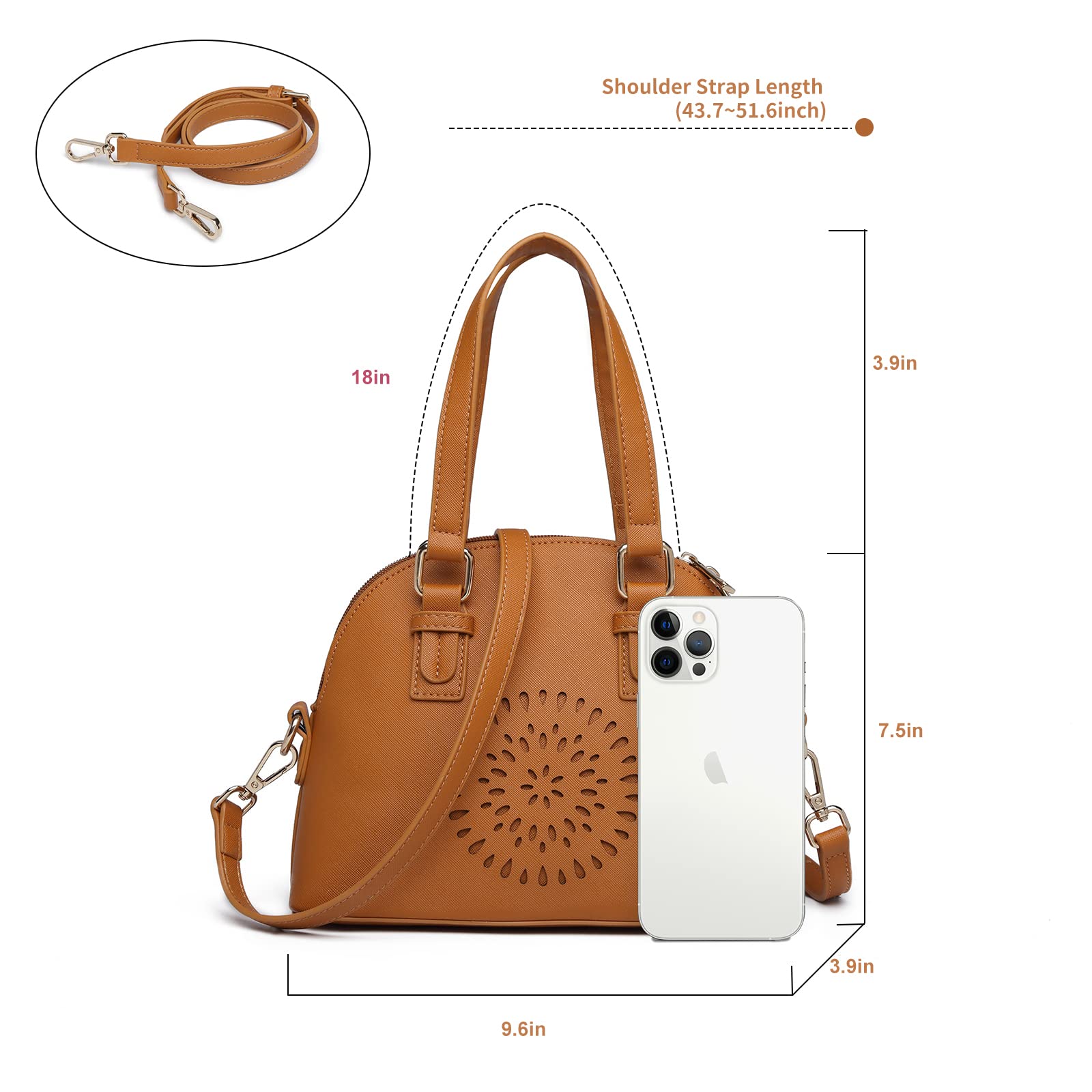 Crossbody Purses for Women PU Leather Shoulder Purse Dome Purses for Women Top Handle Satchel Bag Small Handbags Brown