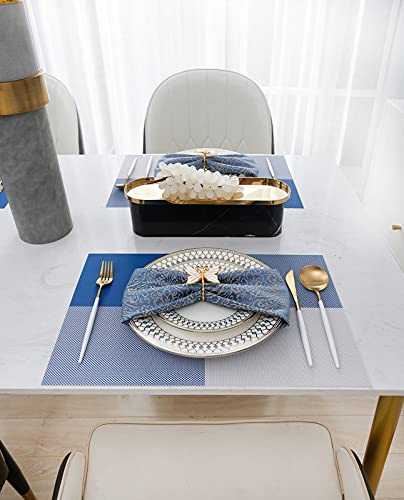 Createshao PVC Vinyl Red Striped Placemat Woven Placemats Rectangular Place Mat Washable Table Mats (6 PCS, E- Grey Leaves)
