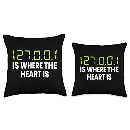 Funny Computer Geek Tees 127.0.0.1 is Where The Heart is Funny Computer Geek Throw Pillow, 16x16, Multicolor