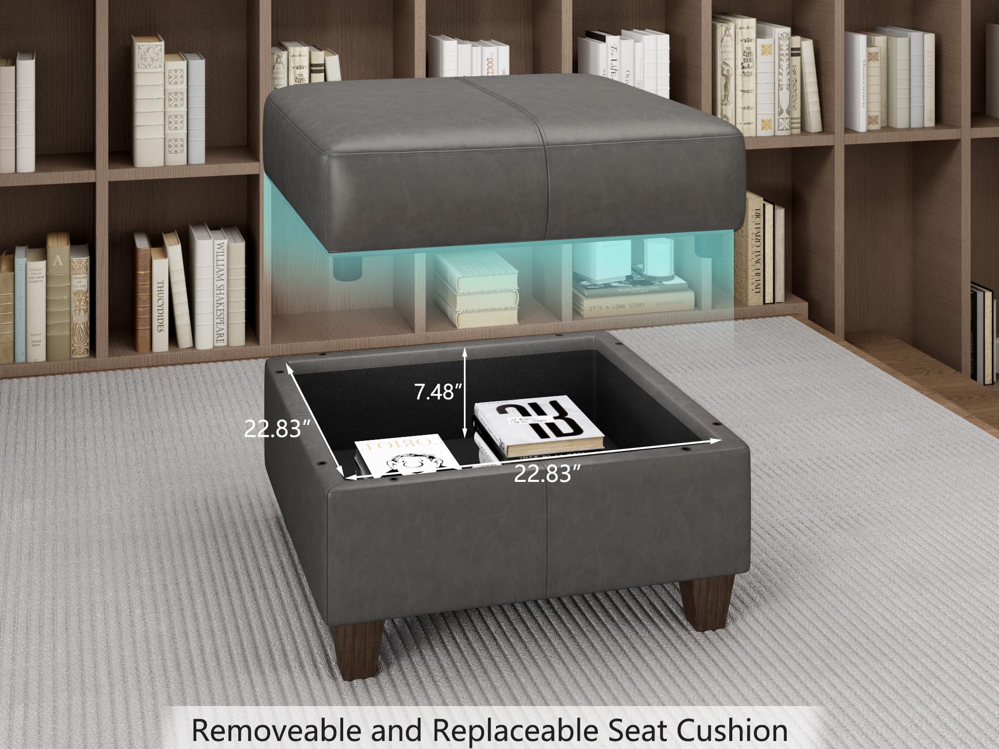 EASE MOOSE Large Sectional Sofa U Shaped Sectional Couch with Storage, Faux Leather Modular Sofa Convertible Sleeper Sofa with Reversible Chaises, Grey
