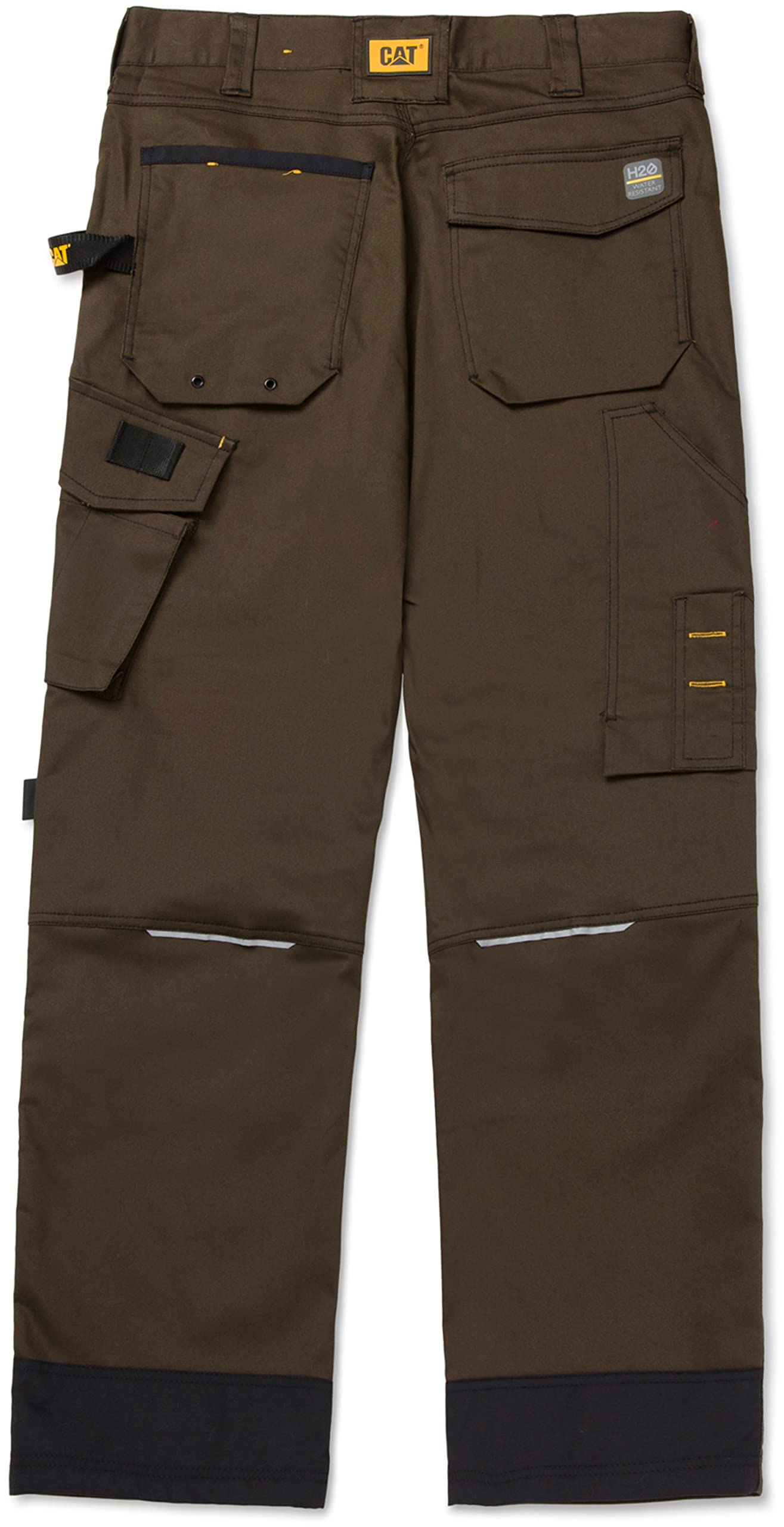 Caterpillar Men's H2O Defender Water Resistant Work Pants with Reinforced Knees, Bellowed Cargo Pocket and Tool Bags, Dark Earth/Black, 34/30