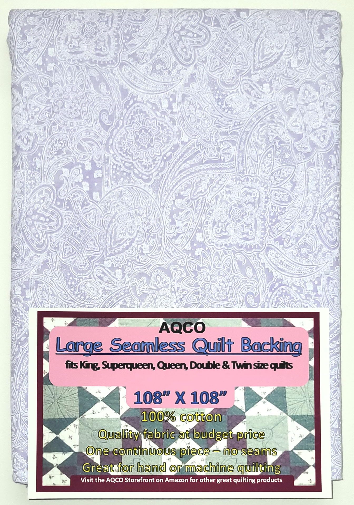 Generic Quilt Backing, Large, Seamless, from AQCO, Paisley Lilac, 108""x108"", C49662-700