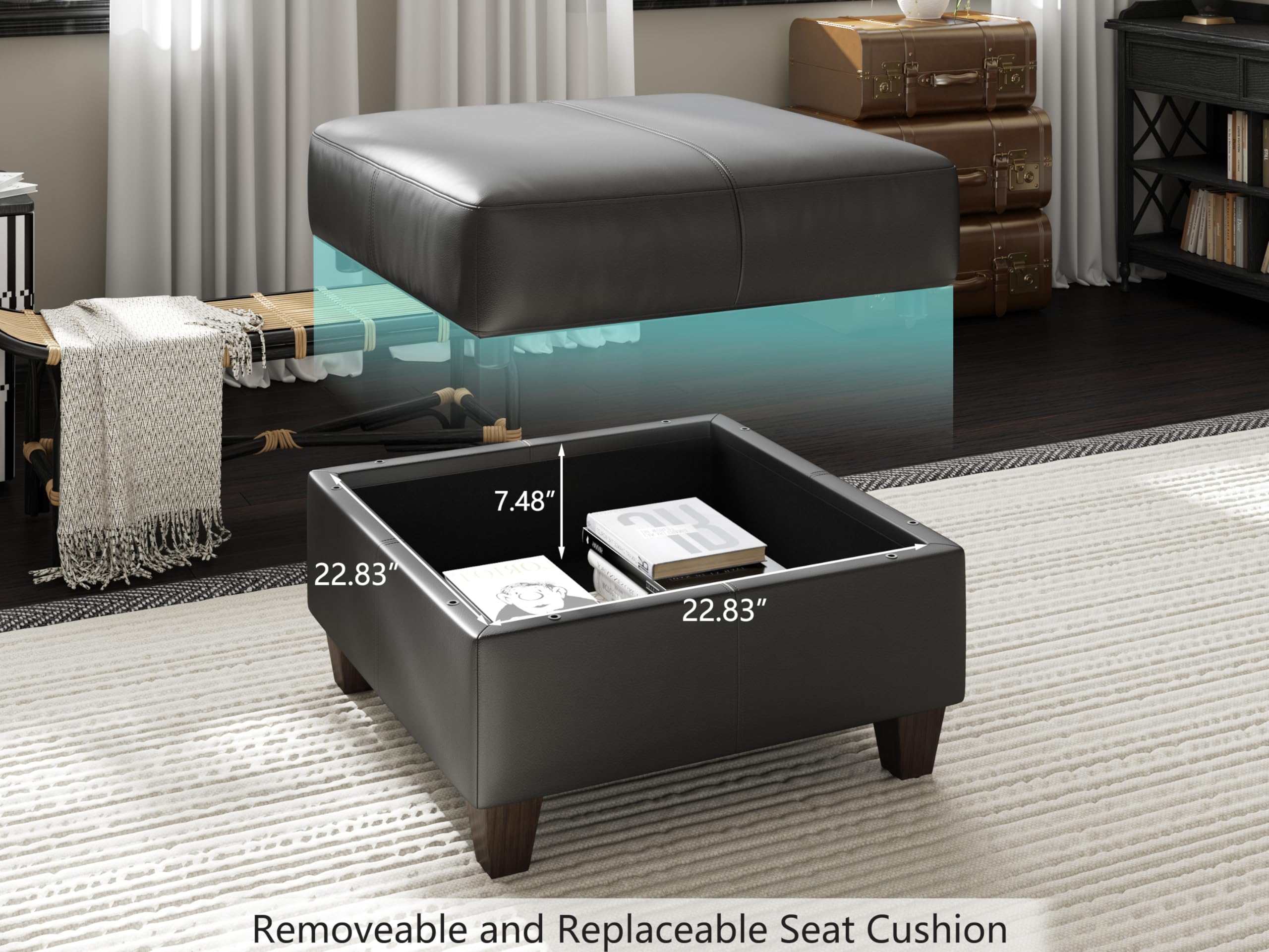 EASE MOOSE Modular Sectional Couch with Storage Seats, 4 Seat Faux Leather Convertible Modular Sofa Sectional Sofa Couch with Reversible Chaises for Small Spaces