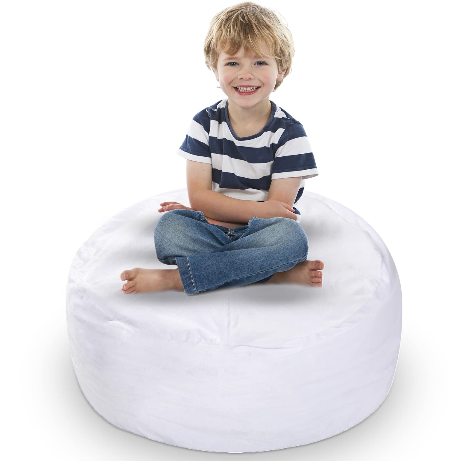 Cheer Collection Oversized Storage Bag, Kids Plush Toy Storage Organizer and Bean Bag Chair with Handle, Microplush Zippered Bag for Organizing Stuffed Animals - White