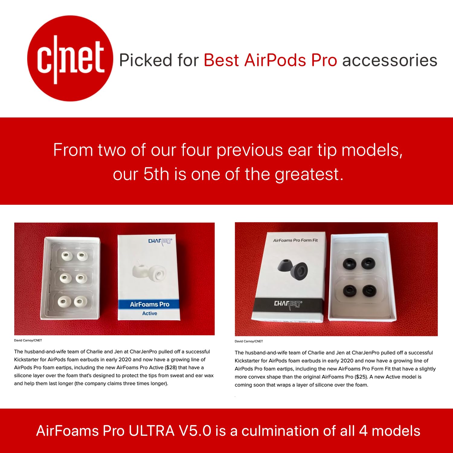 CharJenPro Patented AirFoams Pro Ultra V5.0 Memory Foam Ear Tips w/Foam Shield for AirPods Pro 1st & 2nd Gen, Newest Version 5.0, Secure, Comfortable, Super Noise Cancellation, Replacement Buds, SML