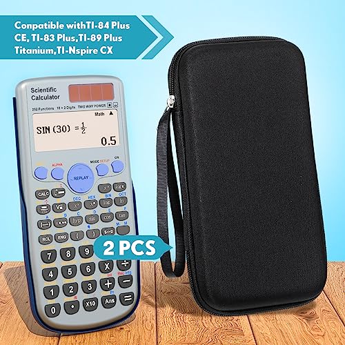 PerKoop 2 Pcs Hard Graphing Calculator Case Compatible with TI 84 Plus CE, 84 Plus, 83 Plus CE Black and Blue Calculators Storage Holder Bag Scientific Calculators Box for USB Cables Pens Ruler