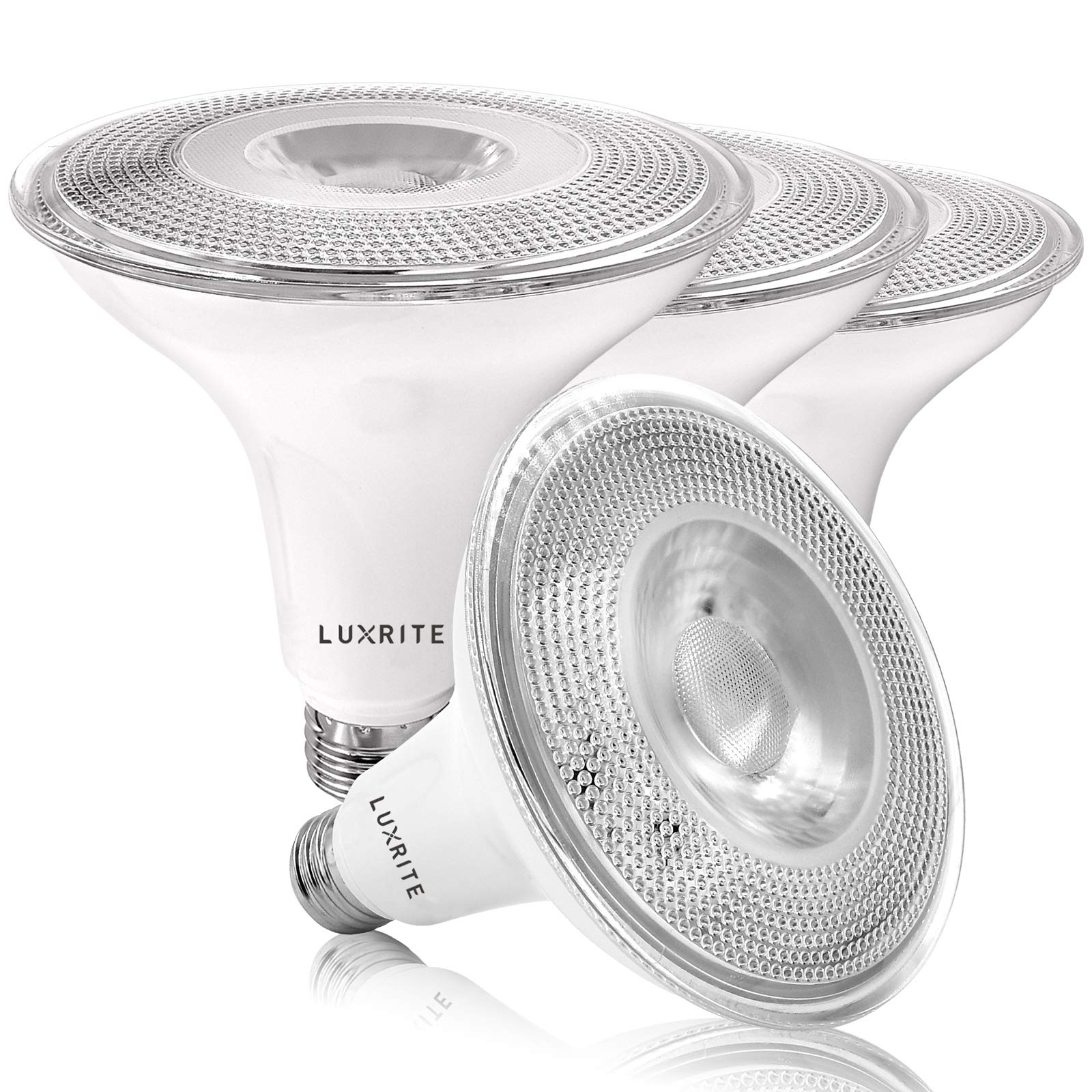 LUXRITE 4 Pack PAR38 LED Outdoor Flood Light Bulbs, 120W Equivalent, 1250 Lumens, 5000K Bright White, 15W Dimmable, Indoor Outdoor Spotlight Bulb, Wet Rated, E26 Standard Base, UL Listed