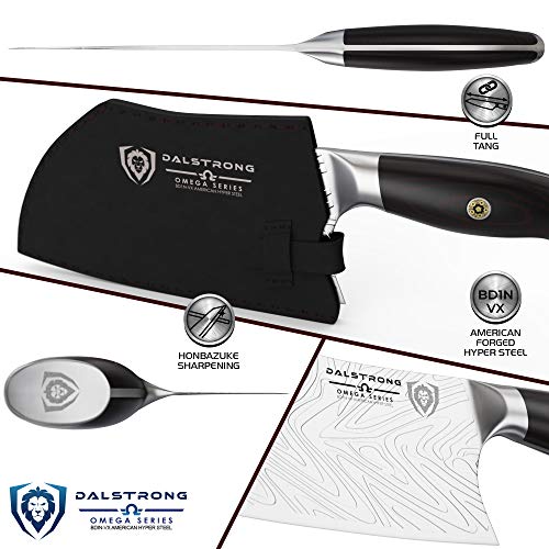 Dalstrong Cleaver Knife - 7 inch - Omega Series - BD1N-V Hyper Steel Kitchen Knife - G10 Woven Fiberglass Handle - Razor Sharp Knife - Leather Sheath Included