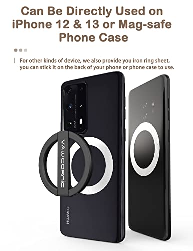 VAWcornic Phone Ring Holder for MagSafe, Metal Magnetic Phone Stand Phone Grip for iPhone, Samsung,Huawei,Tablet, Removable Ring Grip Compatible for Magsafe Case (Black - Include 4 Sticky Buckle)
