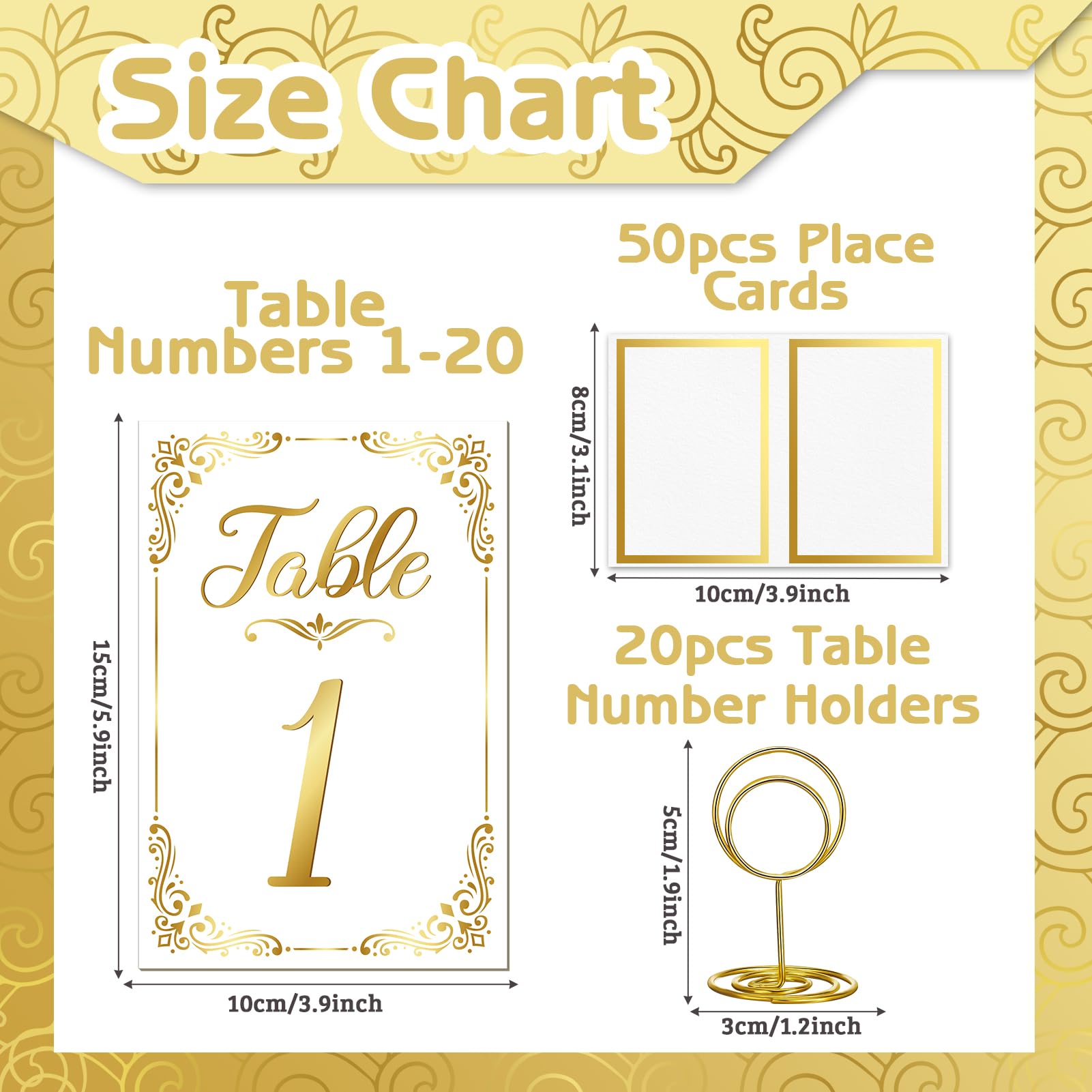 GGSTDDUP Wedding Table Numbers 1-20 with Place Cards and Table Number Holders, Elegant Gold Table Numbers for Wedding, Anniversary, Party