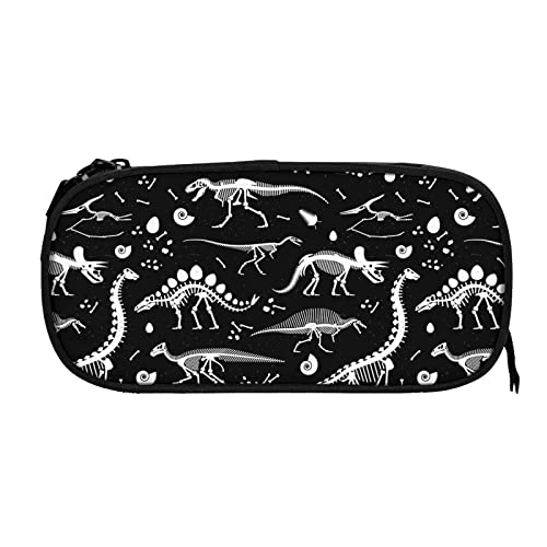 Gesey-R4T Black and White Dinosaur Skeleton Pattern Pen Pencil Case Bag Big Capacity Multifunction Storage Pouch Organizer with Zipper Office University for Girls Boy