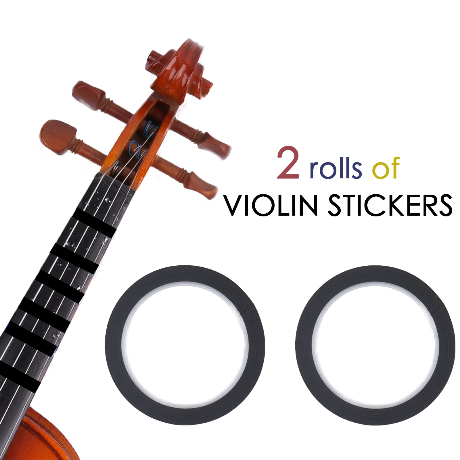 Cheerock 2pcs Black Violin Fingerboard Tape, 216 Ft Violin Finger Tape Stickers, Violin Finger Guide Note, Black Tape for Cello Viola Fingerboard, Suitable for Beginners, Learning Tone Mark