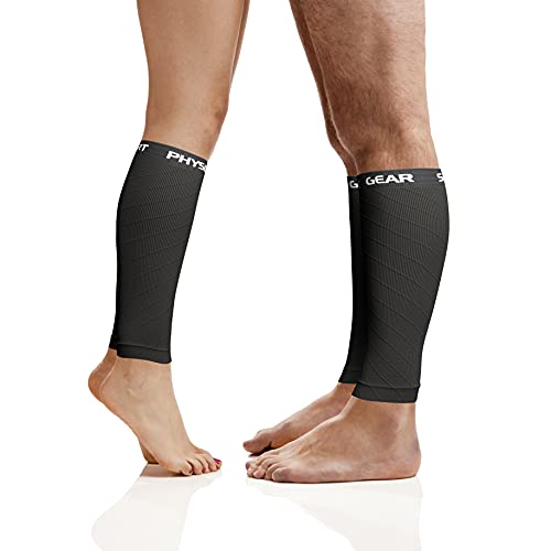 Compression Calf Sleeves Men & Women - Shin Splint Compression Sleeve 20-30mmhg, Best Footless Compression Socks for Achy Calf, Running, Nurses, Pregnancy, Post-Surgery Relief (1 Pair BLK-BLU S/M-M/L)