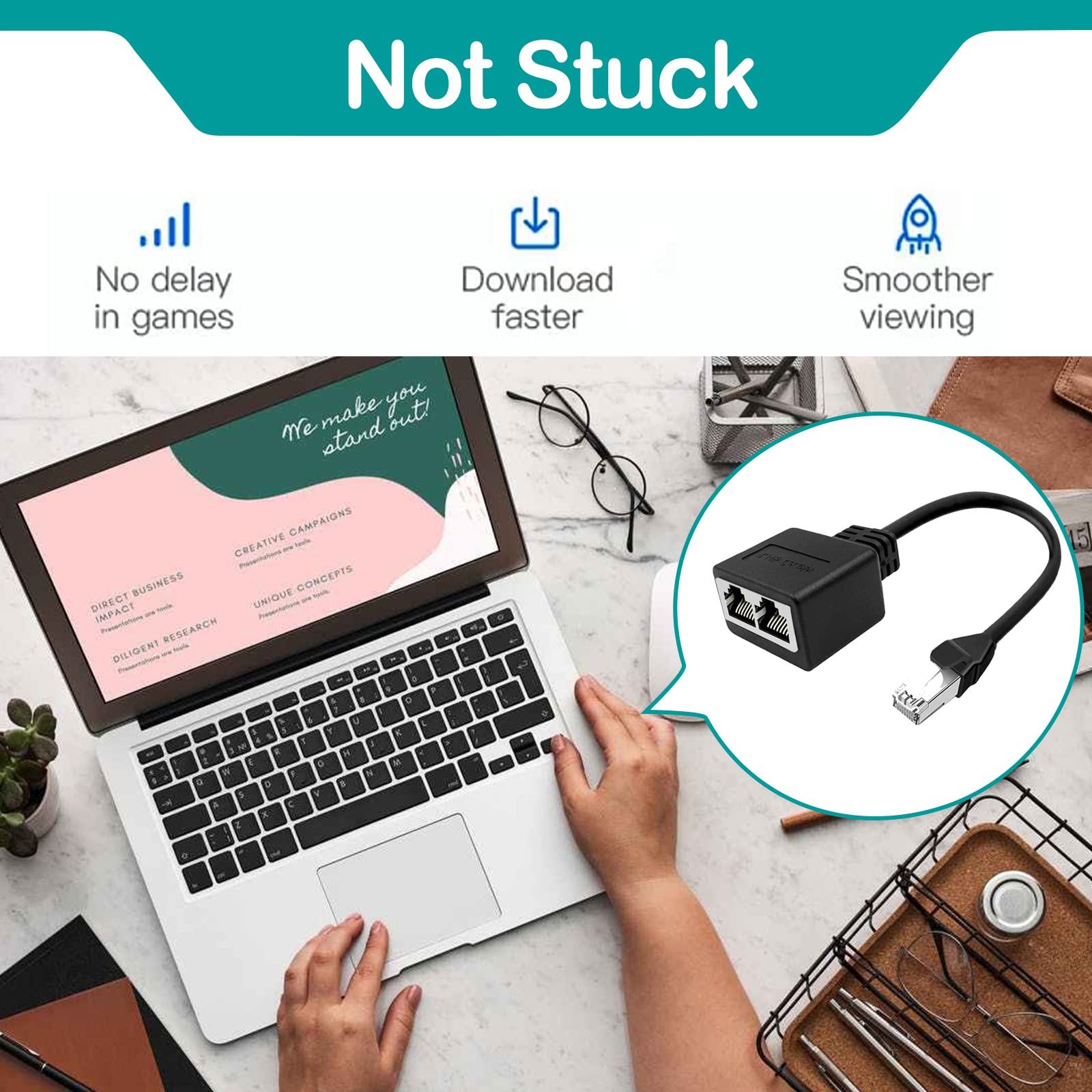 Ethernet Splitter,NOBVEQ 1 Male to 2 Female Network Adapter RJ45 LAN Socket Connector Suitable Super Cat5/Cat5e/Cat6 Cable Splitter,(P0P8JFU43)