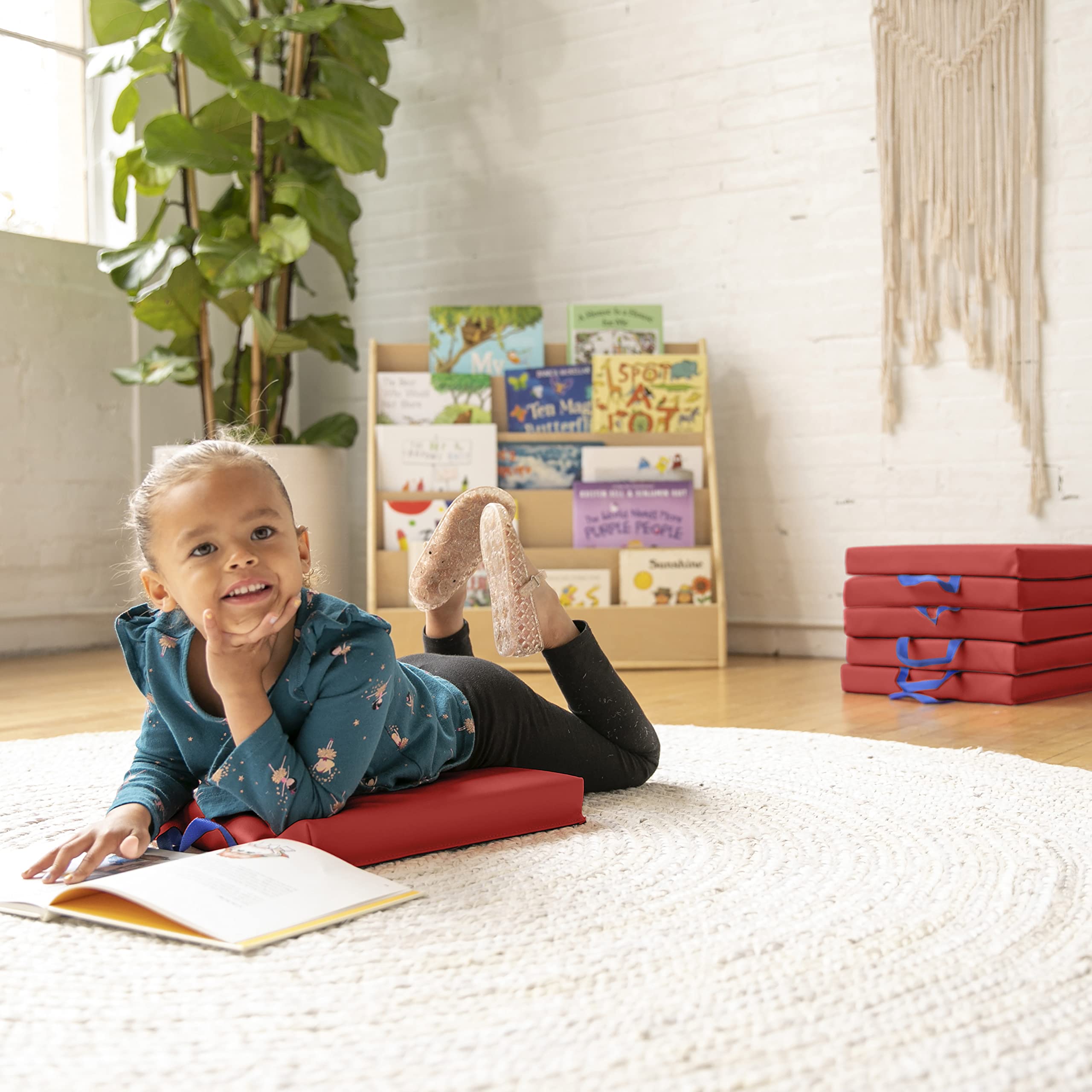 ECR4Kids SoftZone Floor Cushions, Square, Flexible Seating, Red, 6-Piece