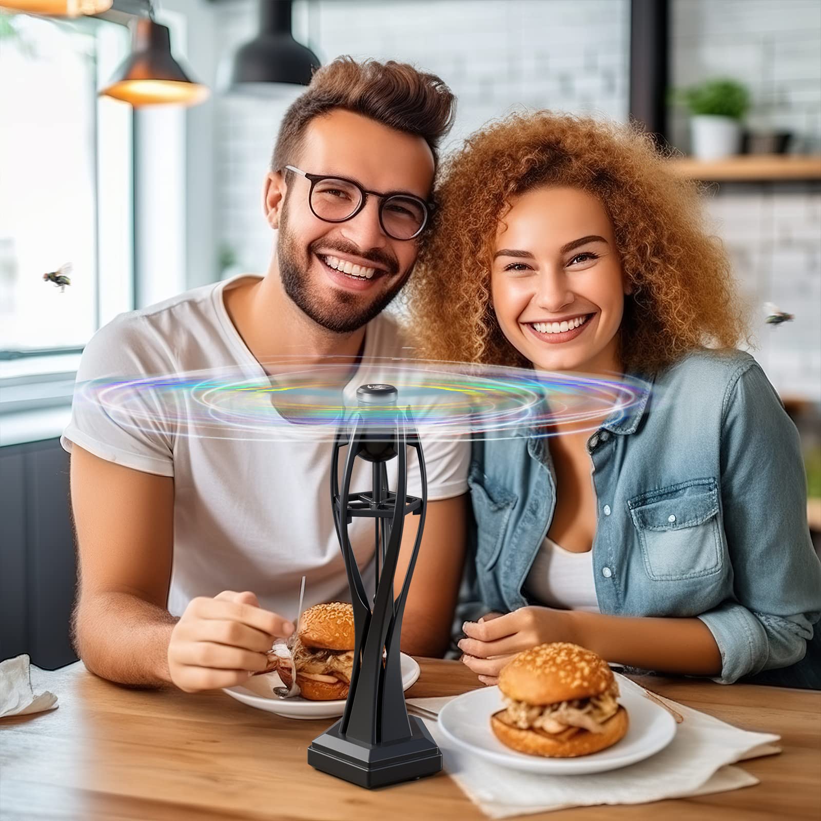 Fly Fan for Tables, 3 Pcs Repellent Indoor and Outside, Portable Table Fan, Trap with Holographic Blades Restaurants, Parties, Barbeque
