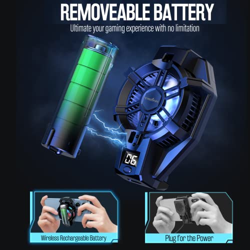 TRILINK Phone Cooler with Rechargeable Battery, Phone Cooling Fan for Gaming Fit All Types of iPhone Android Smartphones, Mobile Phone Radiator with LED Temperature Display/Universal Clamp/RGB LEDS