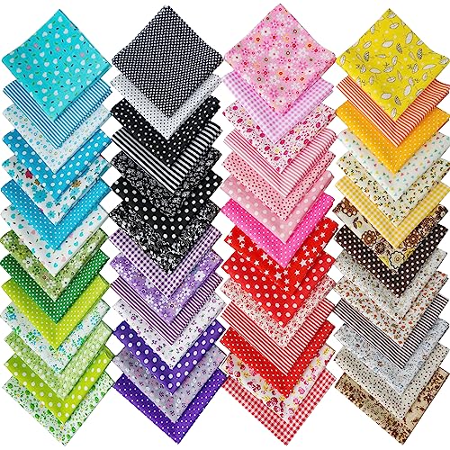 Misscrafts 56pcs Quilting Fabric 100% Cotton Craft Fabric Bundle 10x10 Inches Squares Fat Quarters Multicolored for Patchwork DIY Sewing Scrapbooking