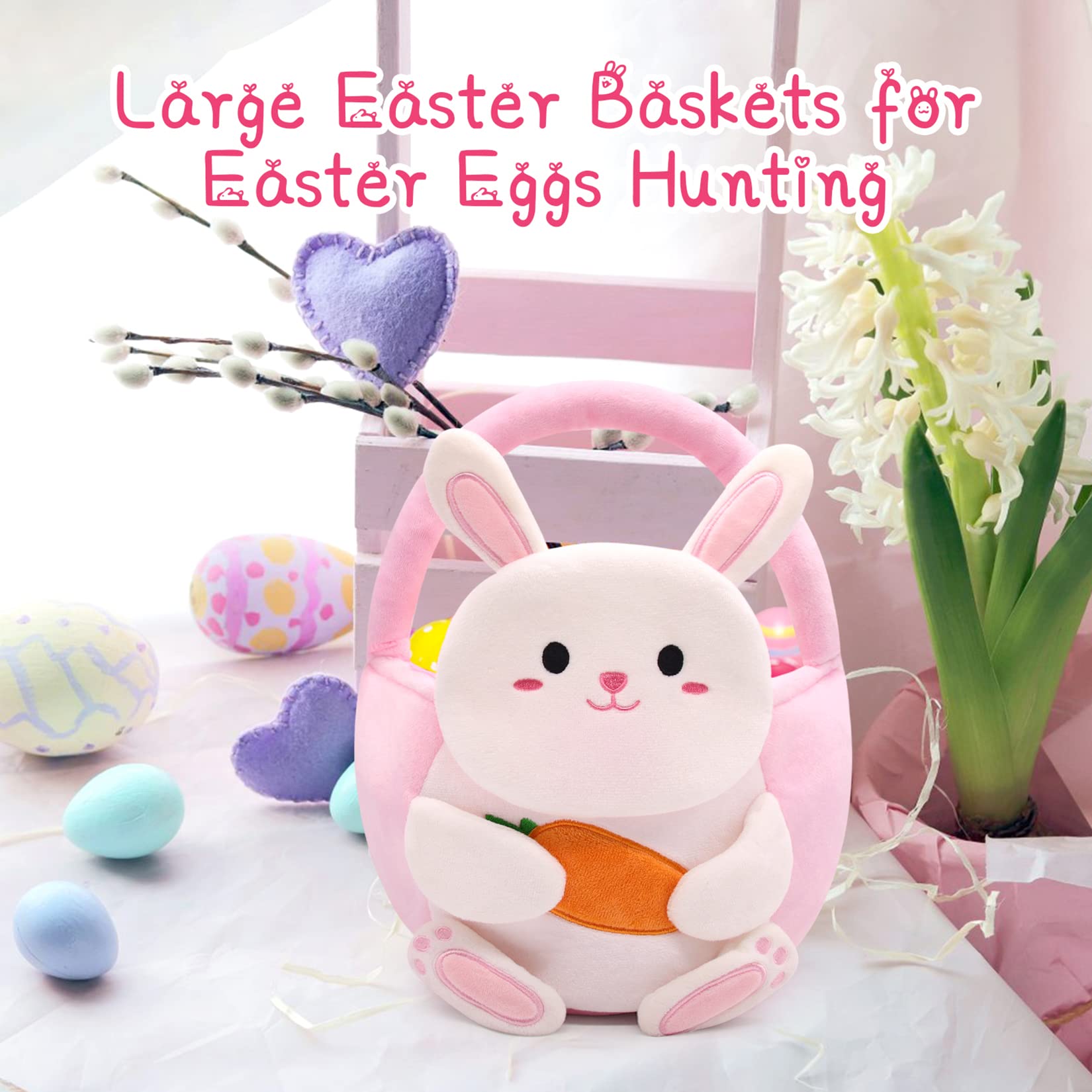 Easter Basket for Kids, Easter Baskets with Handle for Easter Eggs Hunting, Easter Basket Cute Easter Decoration Bunny Bags, Easter Theme Party Favor Easter Gifts for Girls Boys