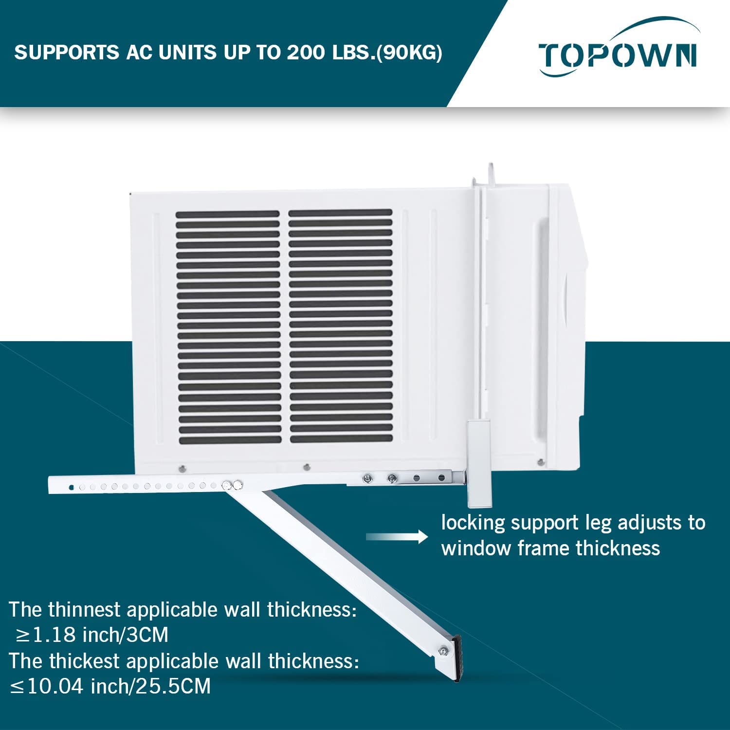 TOPOWN Air Conditioner Support Bracket, AC Support Bracket Window Ac Bracket No Drilling Ac Brackets for Windows No Drilling-Holds Up to 200 lbs