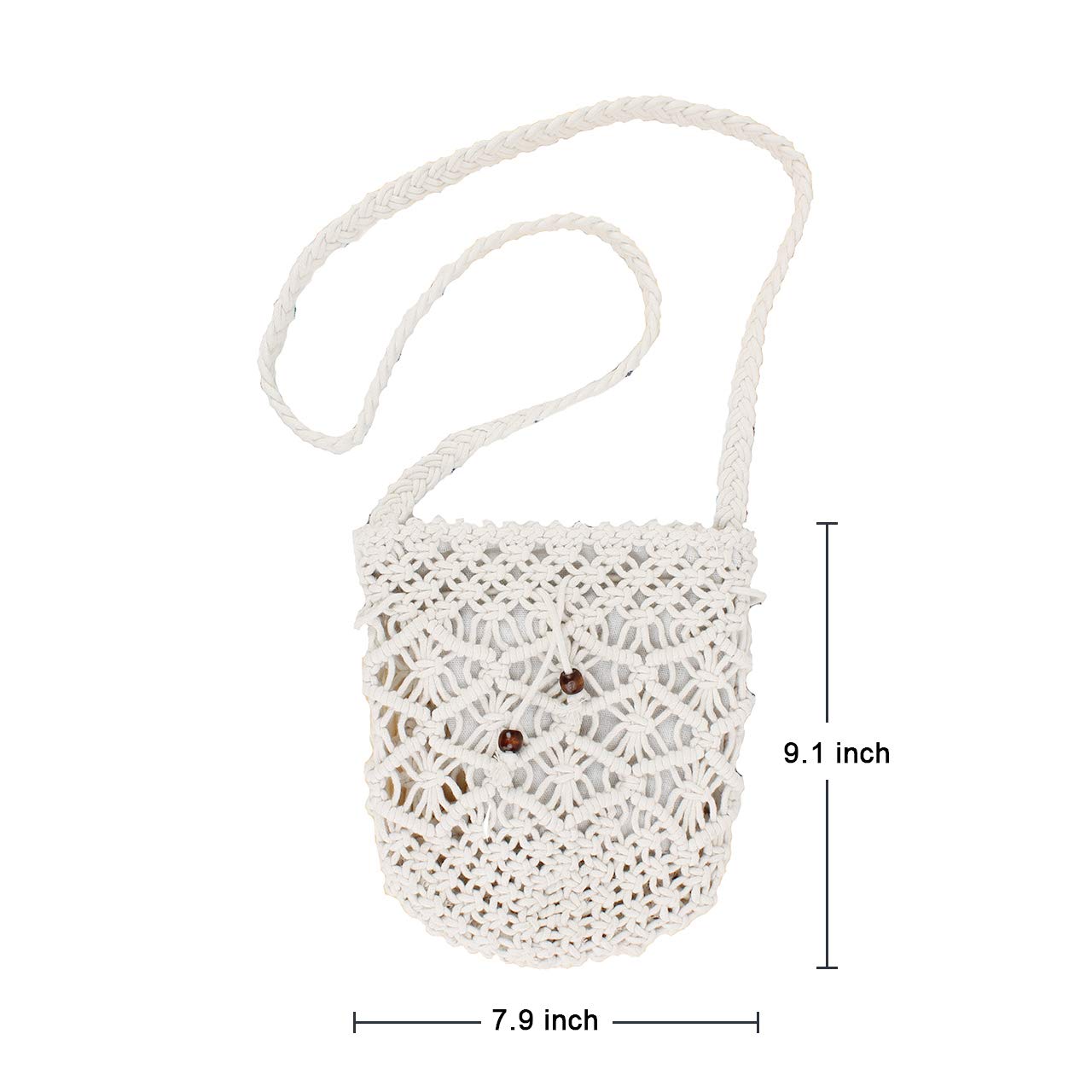 CHIC DIARY Women Cotton Crochet Crossbody Bag Handmade Woven Beach Bohemian Shoulder Purse (White)
