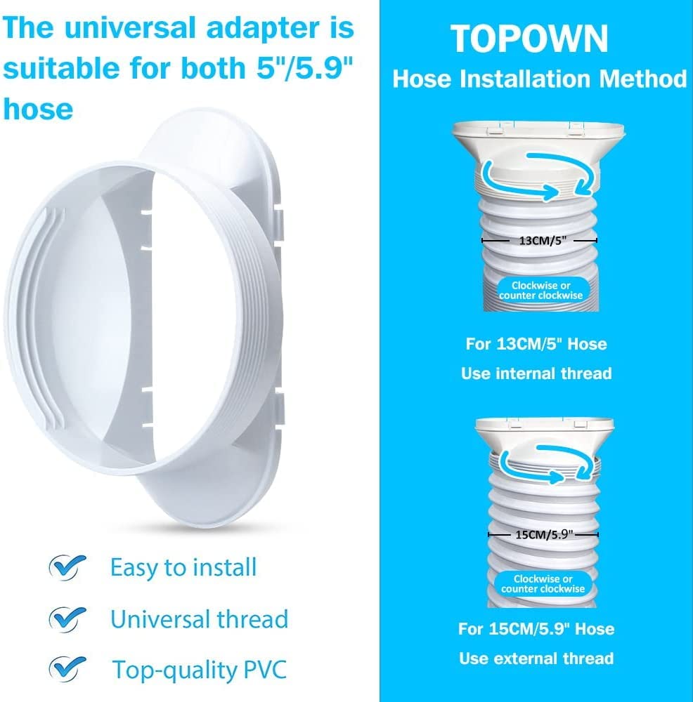 TOPOWN Portable Ac Window Kit, 5"/5.9" Hose Universal Window Slide Kit Plate for Ac Window Vent Kit Vertical/Horizontal -Max Adjustable Length 122cm/48- with 5.9"/15cm and 5"/13cm Adaptor