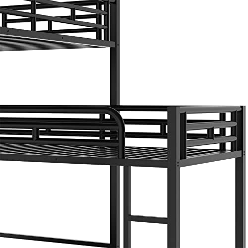 Triple Bunk Beds, L-Shaped Bunk Bed for 3 Kids Adults with 2 Built-in Ladders and Full-Length Guardrails, Space-Saving, Noise-Free Metal Triple Bunk Bed