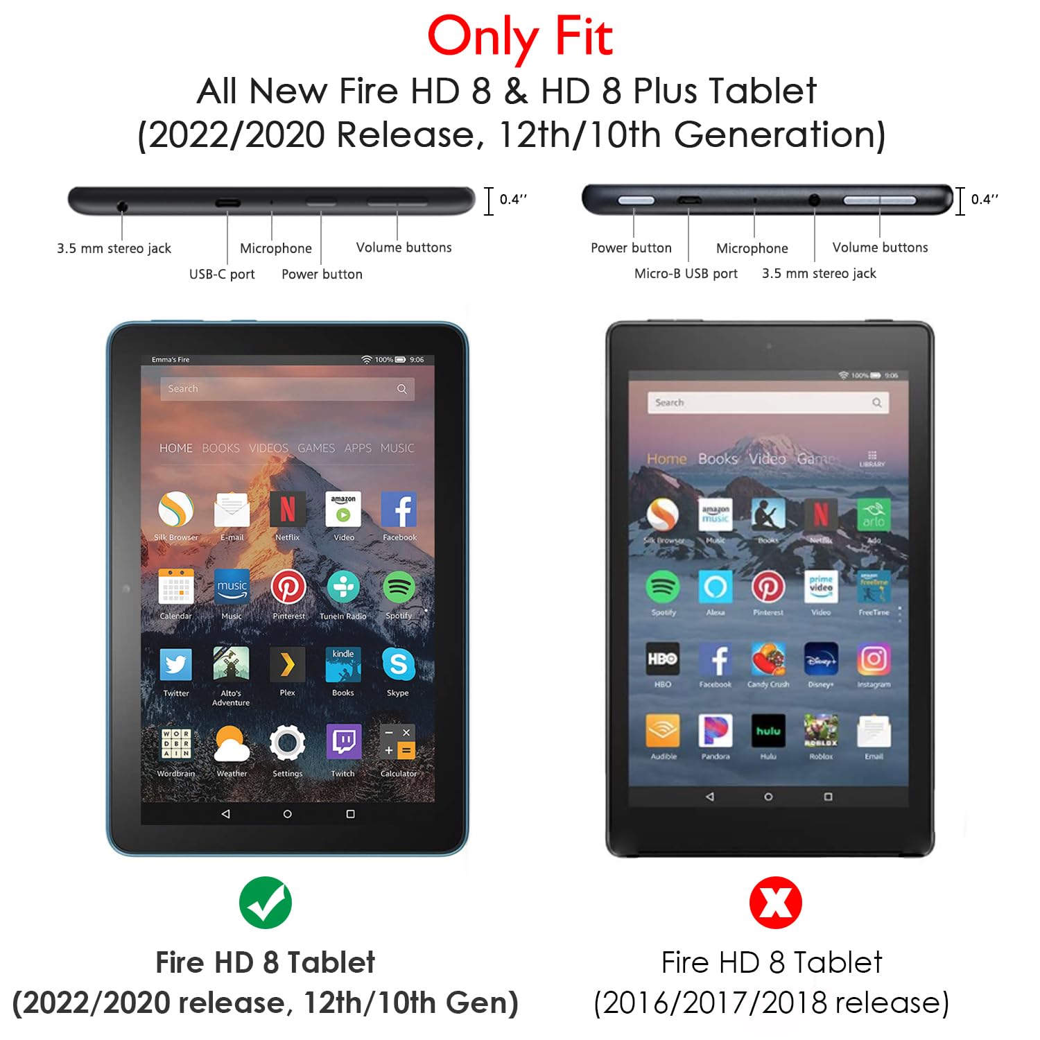 Fire HD 8 Tablet Case for Kids, Amazon Kindle Fire HD 8 & 8 Plus Tablet (2024/2022/2020 Release,12th/10th Generation) Ubearkk Shock-Proof Protective Back Cover Cases with Foldable Stand Holder, Blue