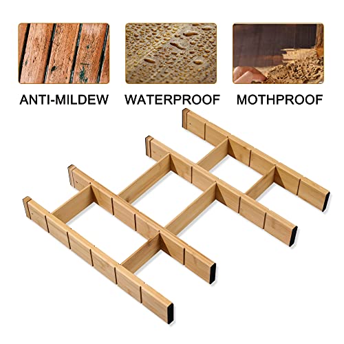 horganize Bamboo Drawer Dividers with Inserts, 8 Pack Kitchen Drawer Dividers Adjustable (17-22 inches) for Clothes, Dresser, Bathroom, Office