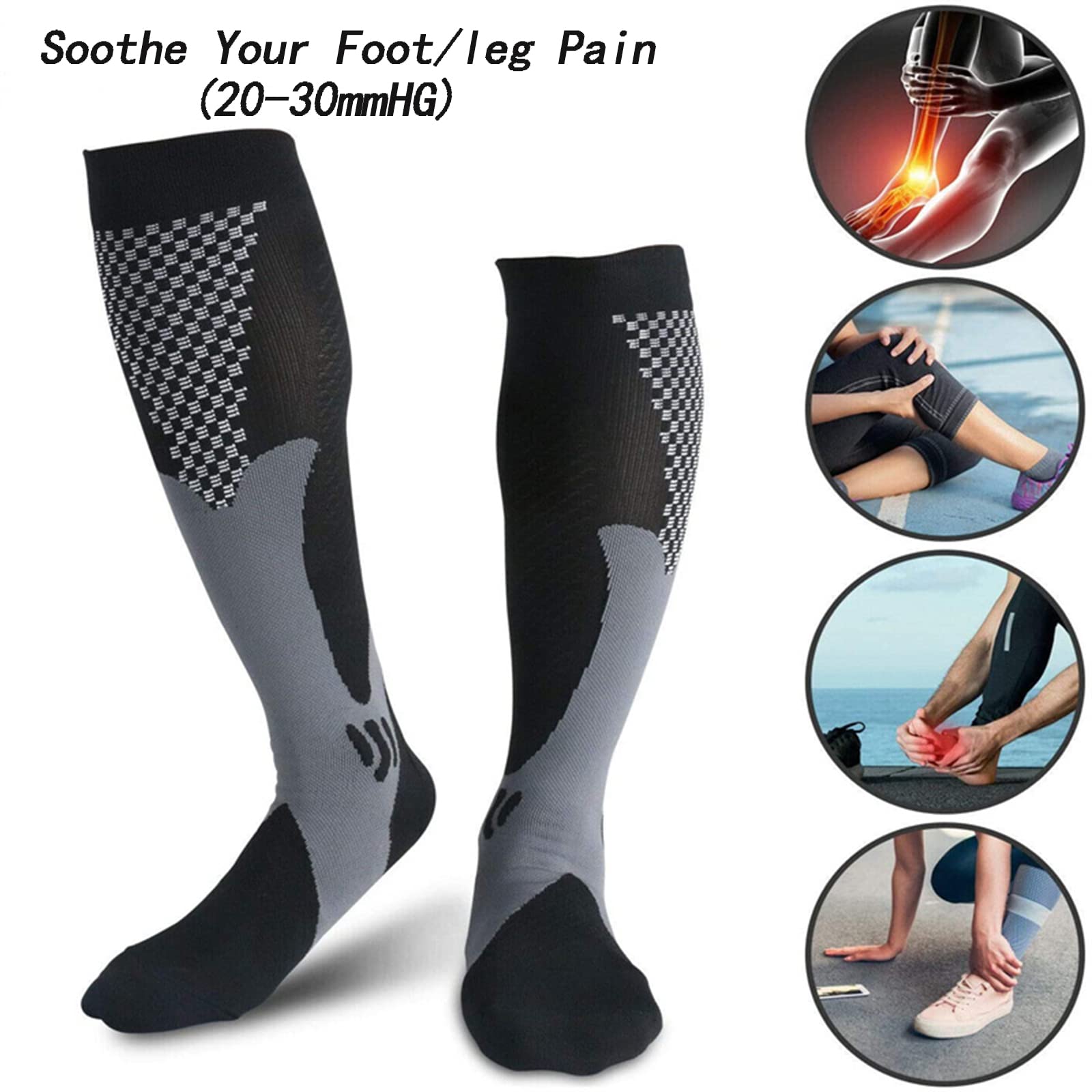 Compression Socks 20-30 mmHg for Women & Men Graduated Medical Knee-high Stockings Flight Sock for Running Athletic Black S/M, Small-Medium