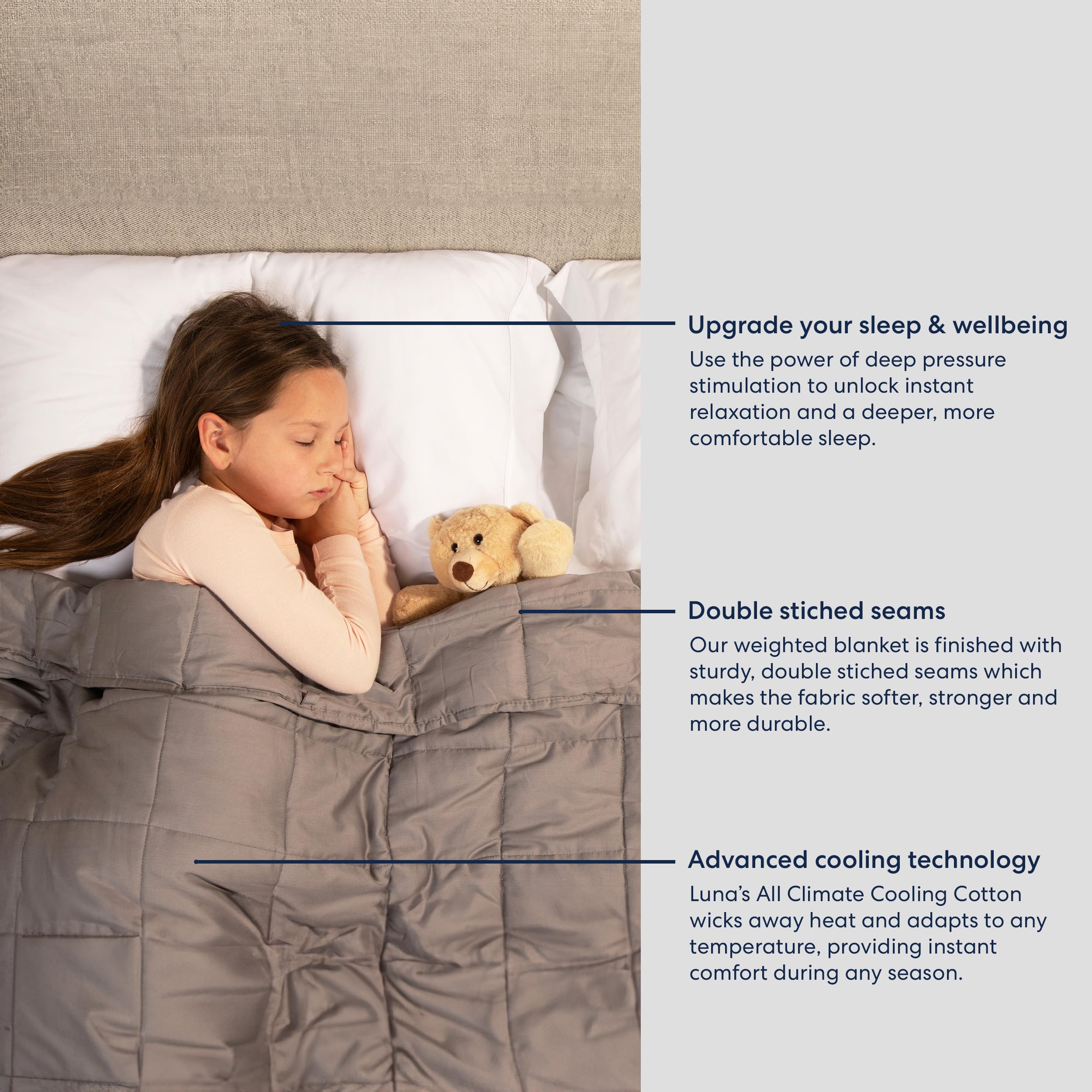 Luna Luxe Cotton Weighted Blanket Kids - Premium Soft Weighted Blanket for Kids - Travel Blanket [10lbs - Twin - 41" x 60"] [Dark Grey]
