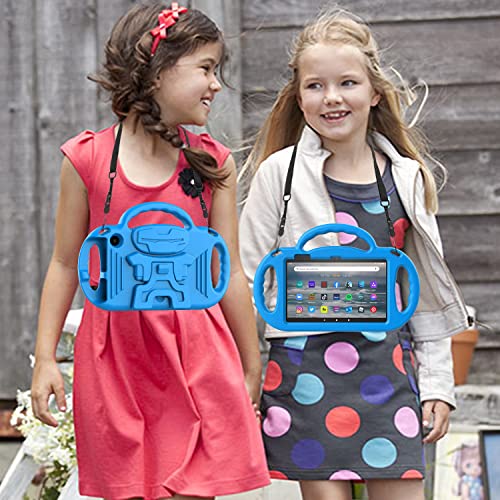 eTopxizu Kids Case for All-New Amazon Fire 7(12th Generation, 2022 Release), Lightweight Shock Proof Kids Friendly Handle Stand Case with Shoulder Strap for All-New Fire 7, Blue