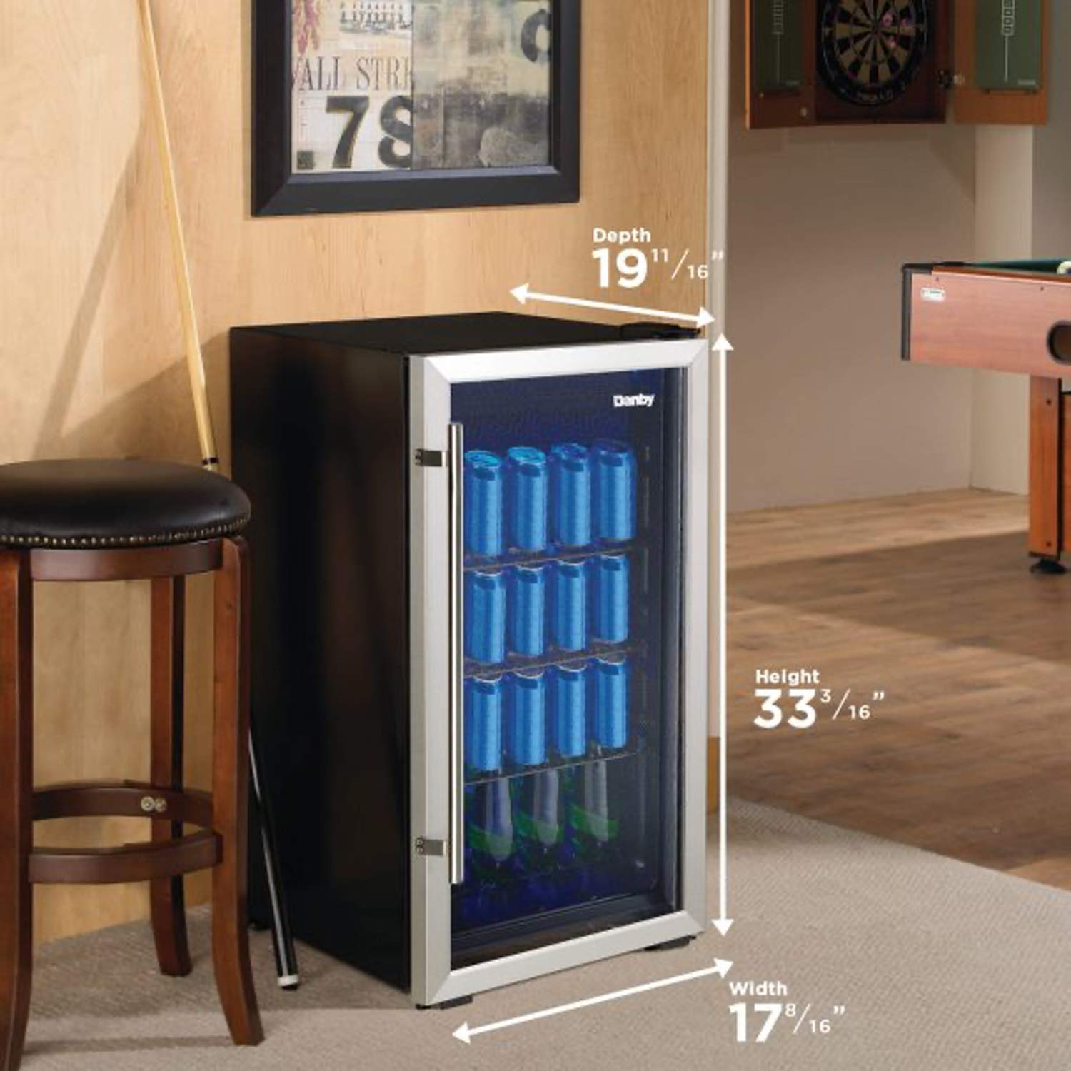 Danby DBC117A2BSSDD-6 18" Stainless Steel Beverage Center with 117 Can Capacity, 3.1 cu. ft. Capacity, Blue LED Lighting and Door Lock, in Stainless Steel