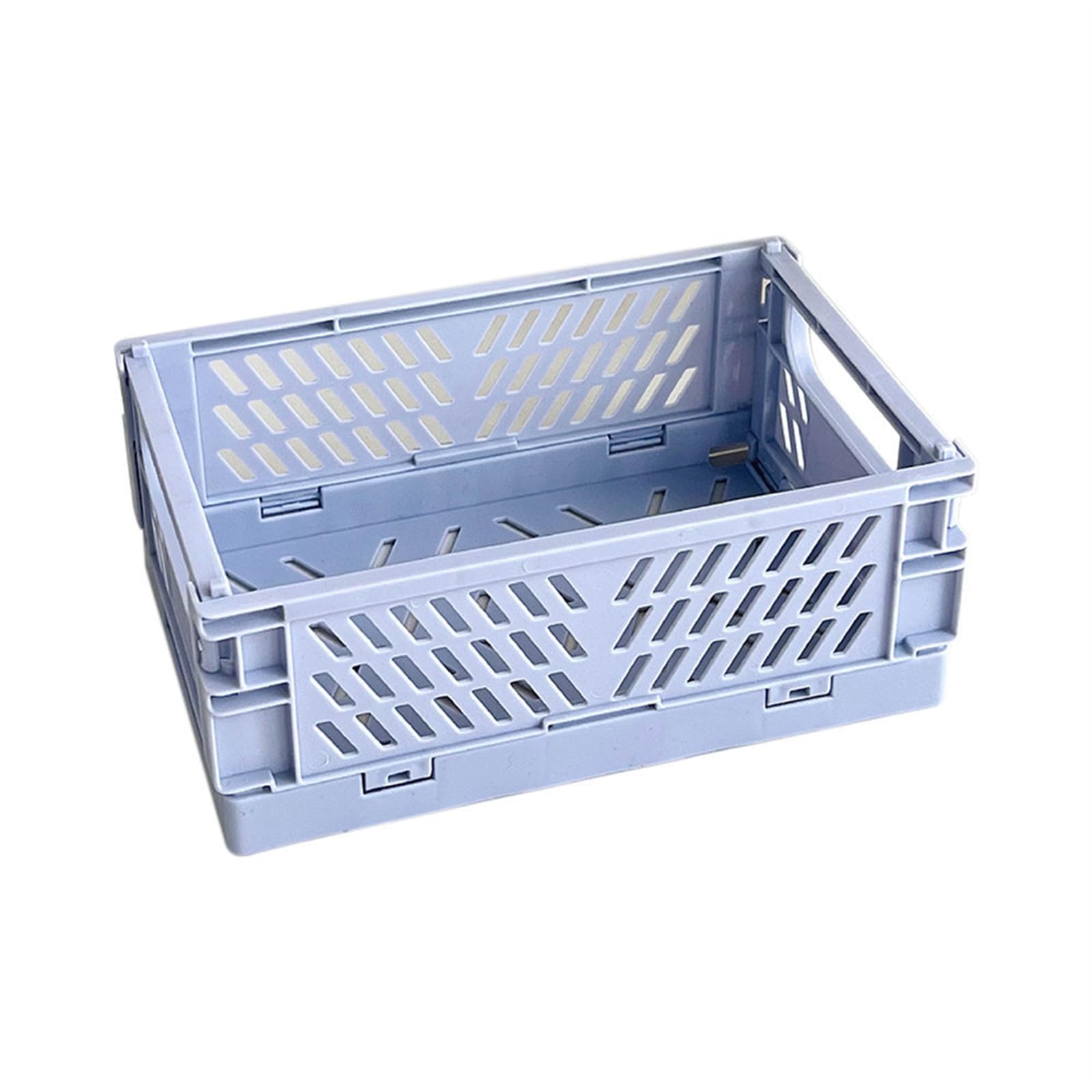 HUIFACAI Plastic Baskets Foldable Desk Crates Storage Box Stackable Table Basket Organizers Office Desktop Drawer Shelf, Small, Blue