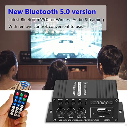 IXUFO Bluetooth Amplifier Mini, Clearly and Reality Hi-Fi Sound, Bass Audio Stereo 2.0 Channel Power Amp RCA AUX 200 Watt for PC TV Home Vehicle