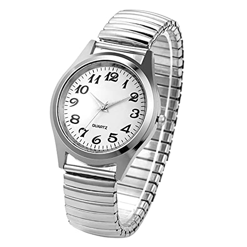 JewelryWe Mens Ultra Thin Easy Reader Watch with Elastic Strap, Golden/Silver Watch