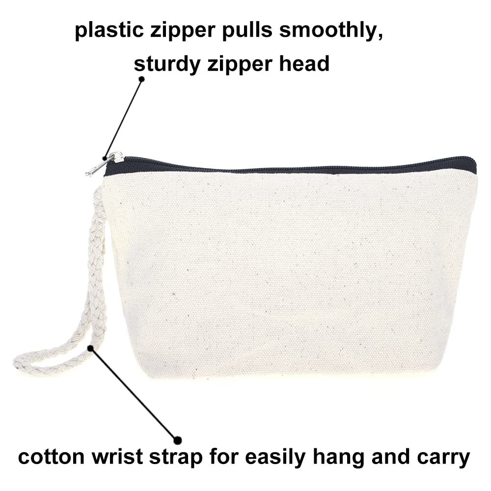 Muka 12 Pack 100% Cotton Canvas Bag with Lining, 7-1/2 x 4-1/4 x 2 Inches Wristlet Natural Pouch