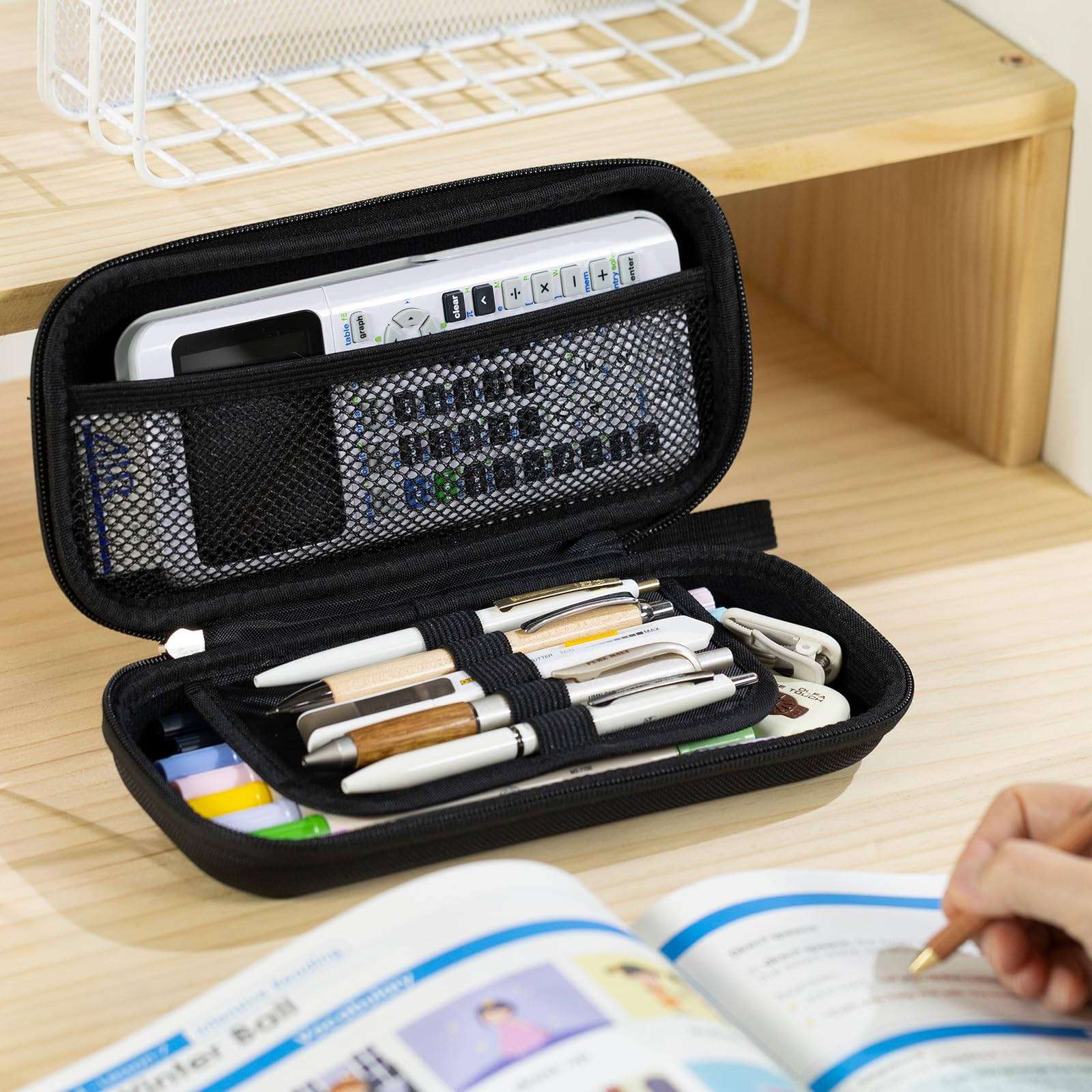 EASTHILL Hard Large Capacity Pencil Case Box, Durable Pen Pouch Bag with Zipper Compartments for Office Organizer Adluts-Black