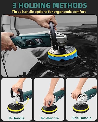 GEVEELIFE Buffer Polisher, 1600W 7 Inch/6 Inch Polisher, 7 Variable Speed 1000-3500 RPM Car Buffer Polisher Waxer with Adjustable Grip, Detachable Handle for Car, Boat Sanding, Polishing, Waxing