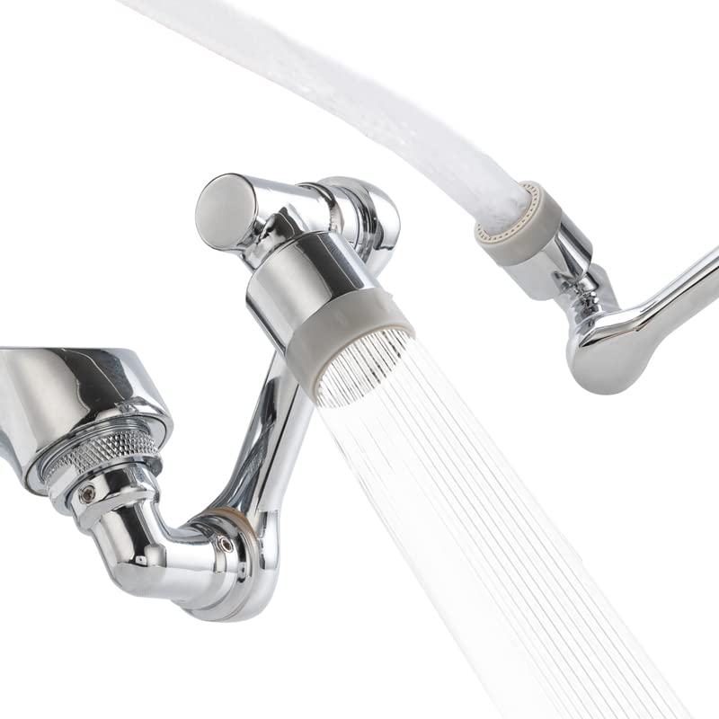 Edulnke 1080 Degree Rotating Faucet Extender,Bigger Angle 1080° Swivel Robotic Arm Extension Aerator,Multifunctional Splash Filter Extender Universal Model Kitchen/Bathroom Sink (1Pcs), Silver