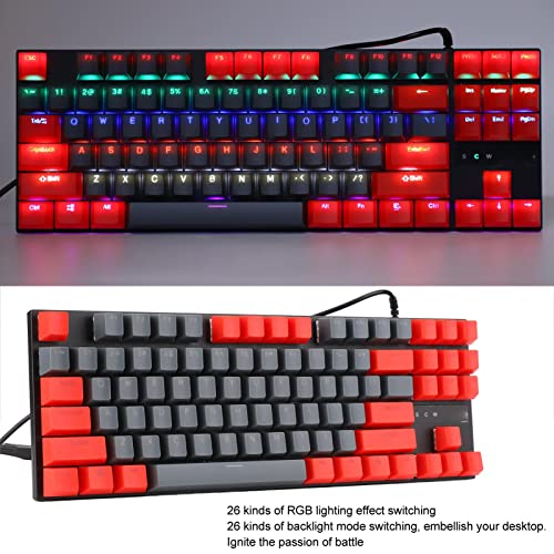Gaming Keyboard, USB Wired Keyboard All Keys Color Lock Conflict Free 26 RGB Light Effects 87 Keys Waterproof for Laptop Gray and Red