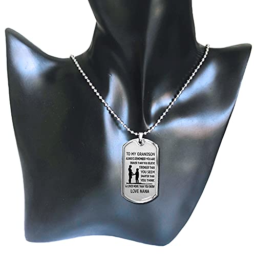 COMTRUDE From Nana to Grandson Stainless Steel Dog Tag Necklace, Always Remember You are Braver Pendant Necklace