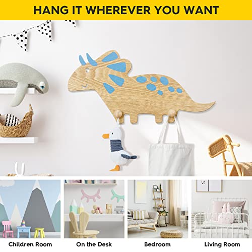 Jfbav Decorative Wood Wall Hooks - Cute Animal Dinosaur Wall Hooks for Hats, Clothes, Keys, Handkerchiefs, Jackets and More