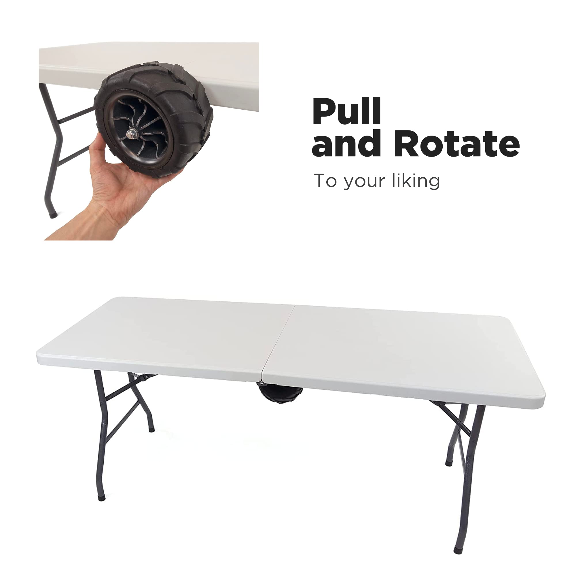 Creative Outdoor Folding Table and Chairs, 6 Ft, Built-in Wheels, Portable Durable Plastic, Indoor/Outdoor Events, Perfect for Camping/Picnic/Tailgating/Party (White Table and 4 Chair Set)