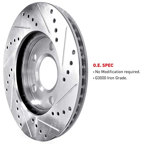 R1 Concepts Front Rear Brake Rotor Kit |Brake Rotors| Brake Disc |Drilled and Slotted|fits 2018-2022 Genesis G70; Kia Stinger