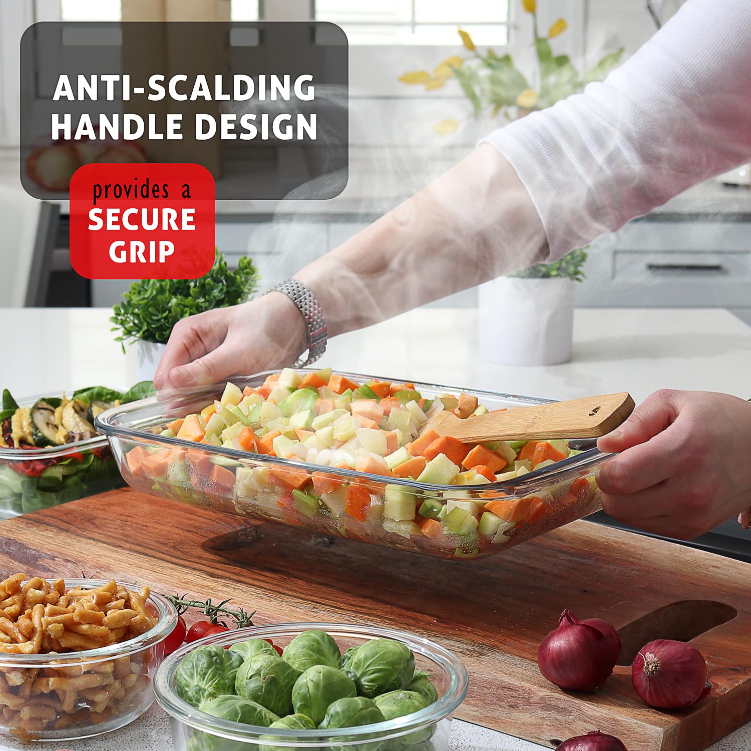 Eatex 4-Pack Glass Food Storage Containers with Lids, Baking Pans Set, Glass Baking Dishes for Oven | Leakproof Casserole Dish Lasagna Pan, Kitchen Serving Dishes| Oven Microwave Freezer Safe Bakeware