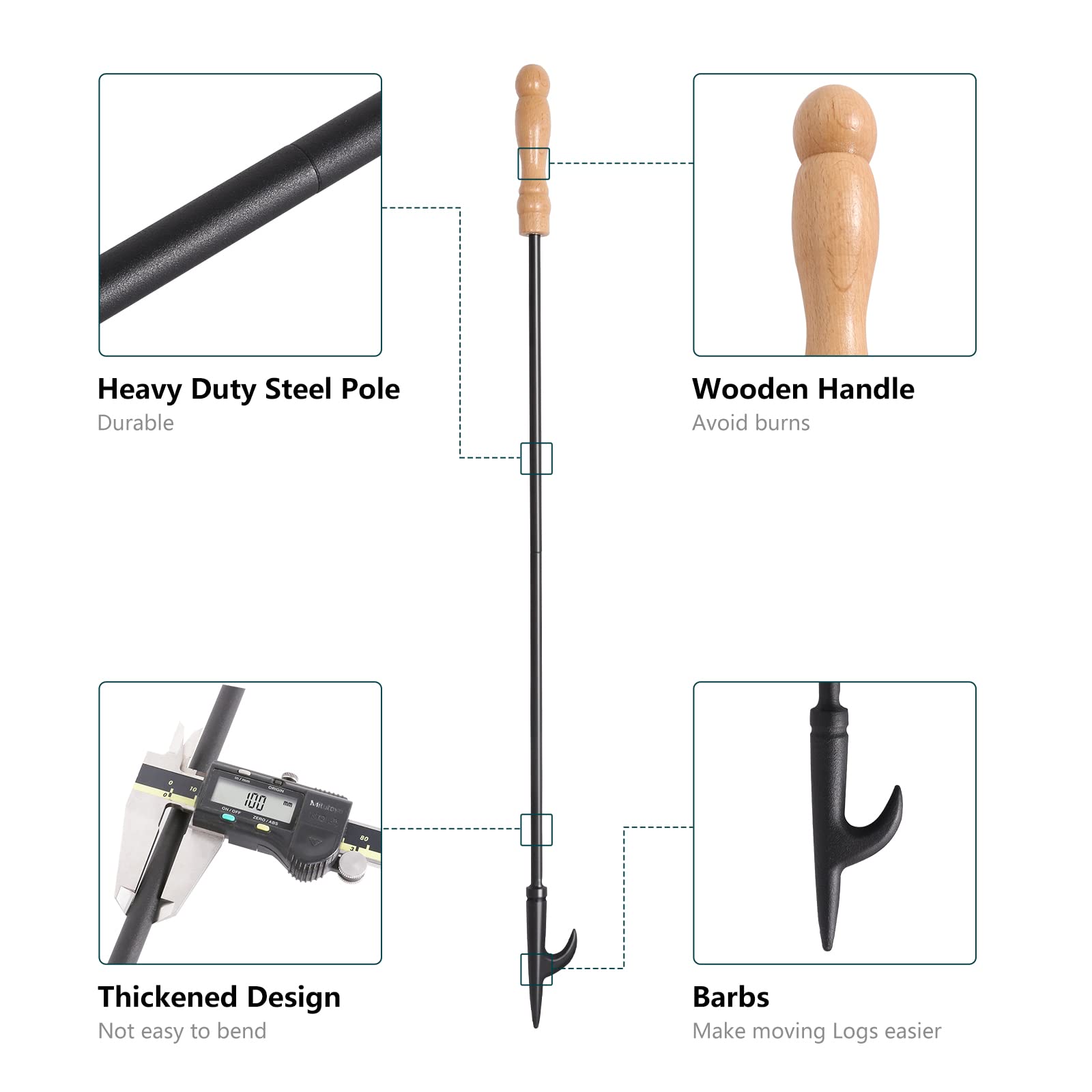 Fireplace Fire Pit Campfire Poker Stick. Uten 32-Inch in Heavy Duty Fireplace Poker. Solid Steel Fire Pit Poker, Fire Pit Accessories for Fireplace Camping Wood Stove Indoor and Outdoor.