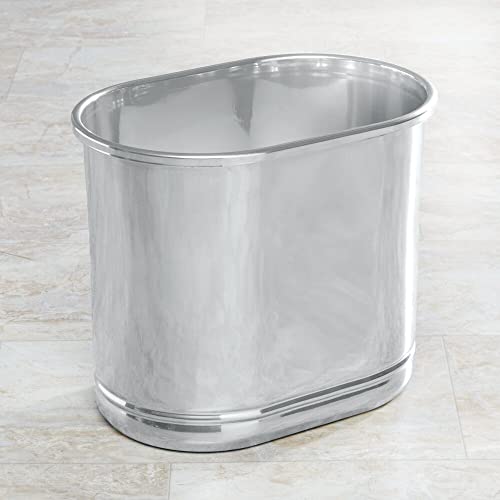 mDesign Small Metal Oval 2.5 Gallon Trash Can, Decorative Wastebasket, Garbage Trashcan DustBin for Bathroom, Bedroom, Bedroom, Kitchen, Office, Waste, Refuse, Recycling, Vivi Collection, Chrome