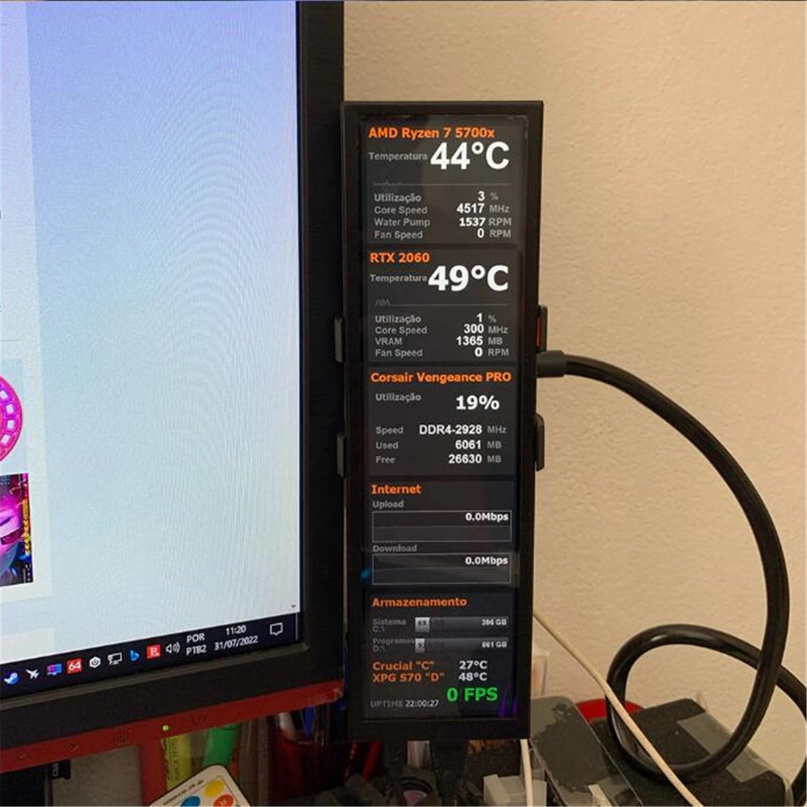 Computer Temperature Monitor AIDA64, 7.9 Inch USB Mini, PC CPU GPU Data Monitor Display, Theme Editor for Raspberrys Pi LinuxWindows, Type C Sub Screen
