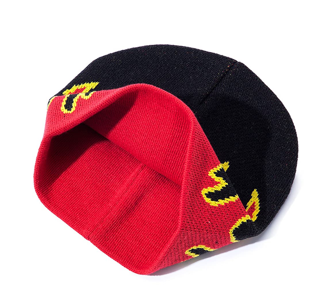 CORIRESHA Fall Winter Beanie Knit Hats for Men & Women, Warm & Soft Stylish Flame Skull Caps Red